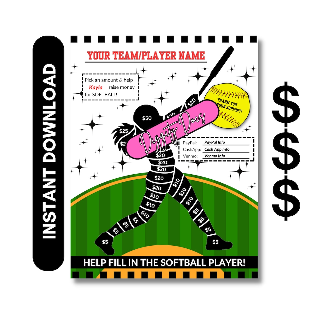 SOFTBALL Player Fill in Fundraiser Editable Softball Fundraiser Sheet ...
