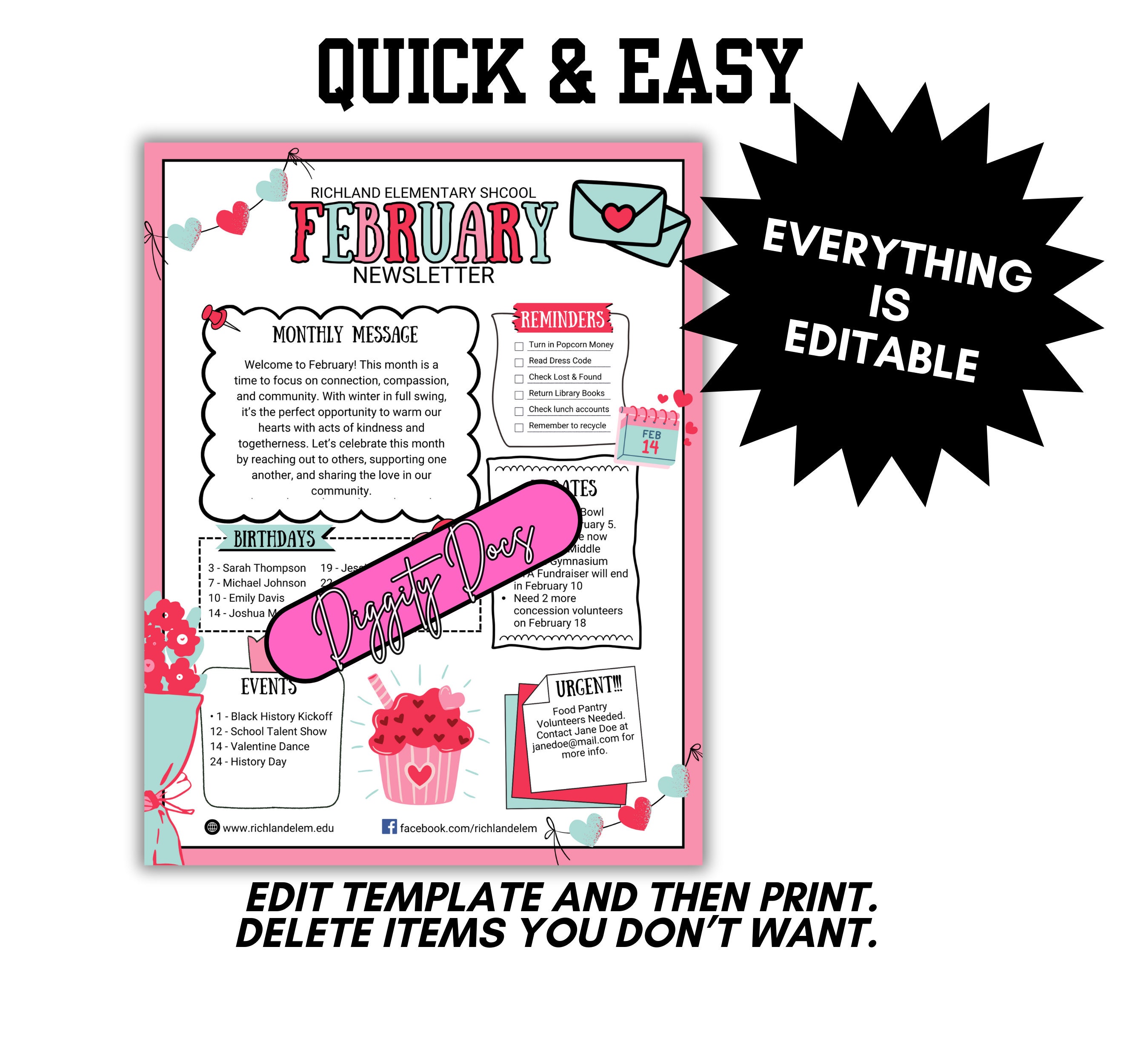 FEBRUARY MONTHLY NEWSLETTER, All Elements Are Editable, Great for ...