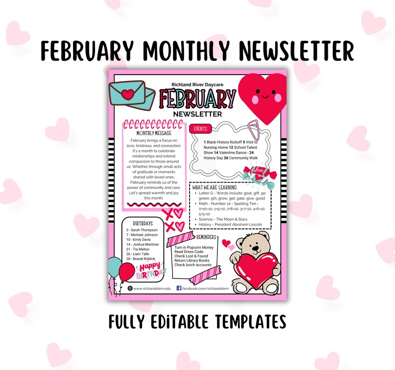 FEBRUARY MONTHLY NEWSLETTER, All Elements Are Editable, Great for ...