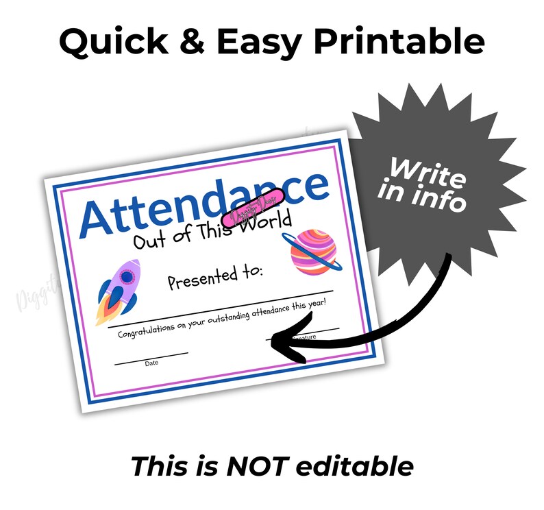 Attendance Certificate - Out of This World Attendance - Printable PDF ...