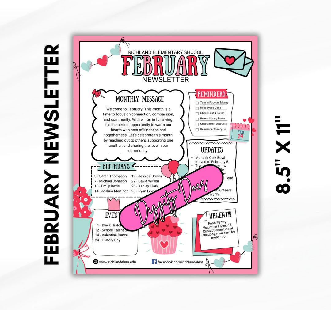 FEBRUARY MONTHLY NEWSLETTER, All Elements Are Editable, Great for ...