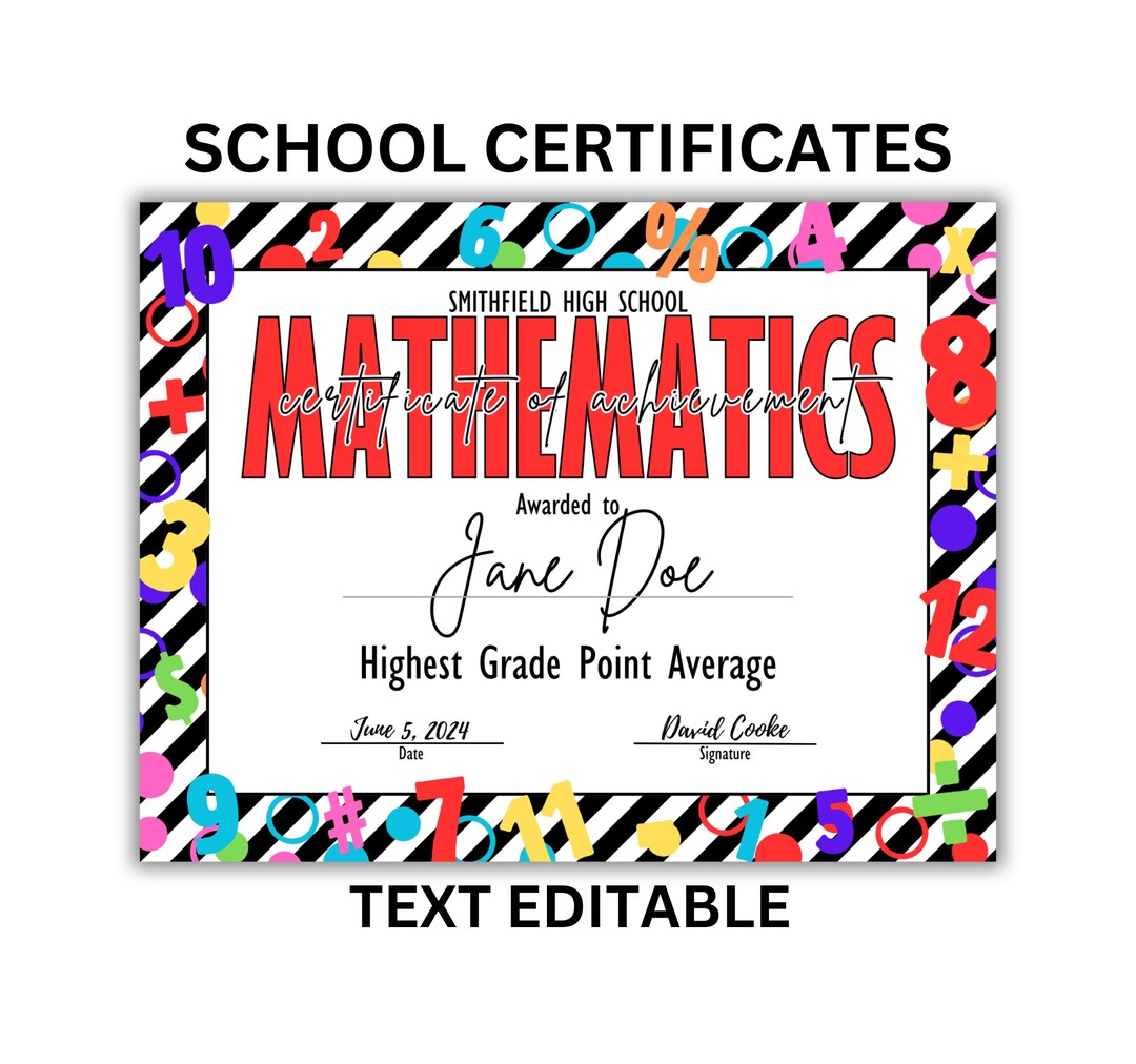 SCHOOL AWARDS Certificates for Several Subjects, Editable, End of Year ...