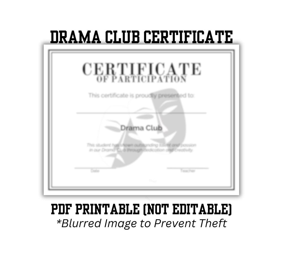 PRINTABLE DRAMA CLUB Certificate of Participation| Theater Arts ...