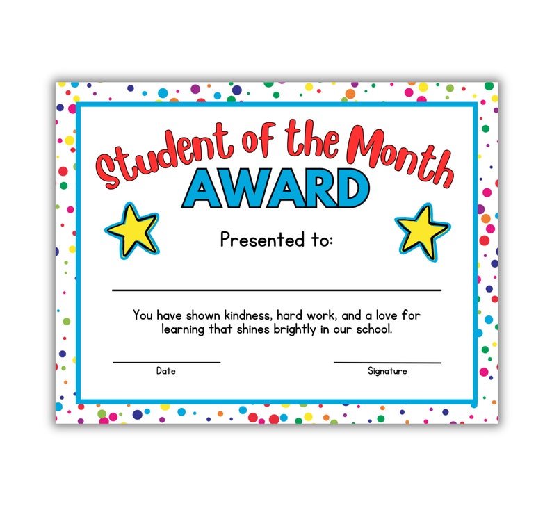STUDENT of the MONTH Certificate School Award Printable PDF School ...