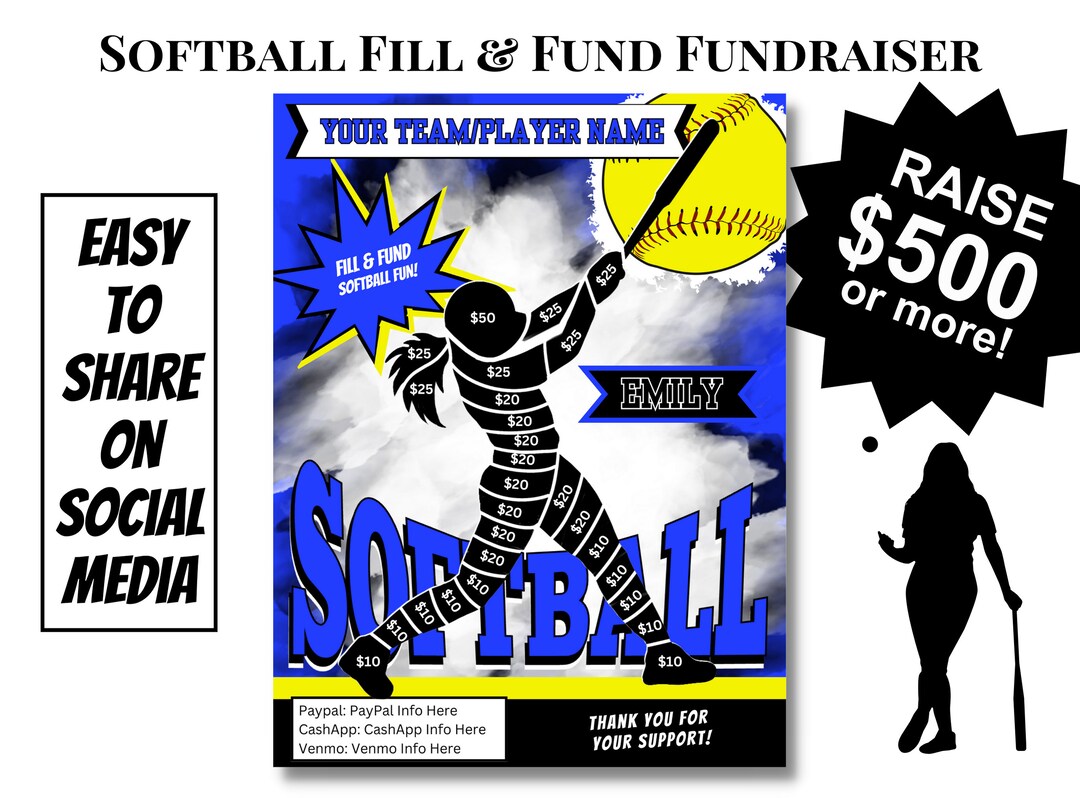 SOFTBALL Fill & Fund Fundraiser Editable Softball Fundraiser Sheet AAU ...