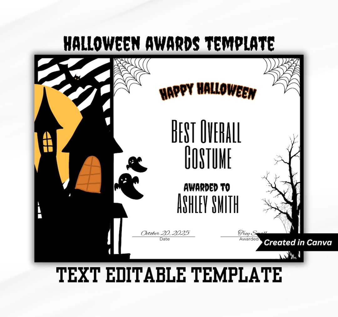 Halloween Costume Award Certificates - Best Costume, Scariest, Most ...