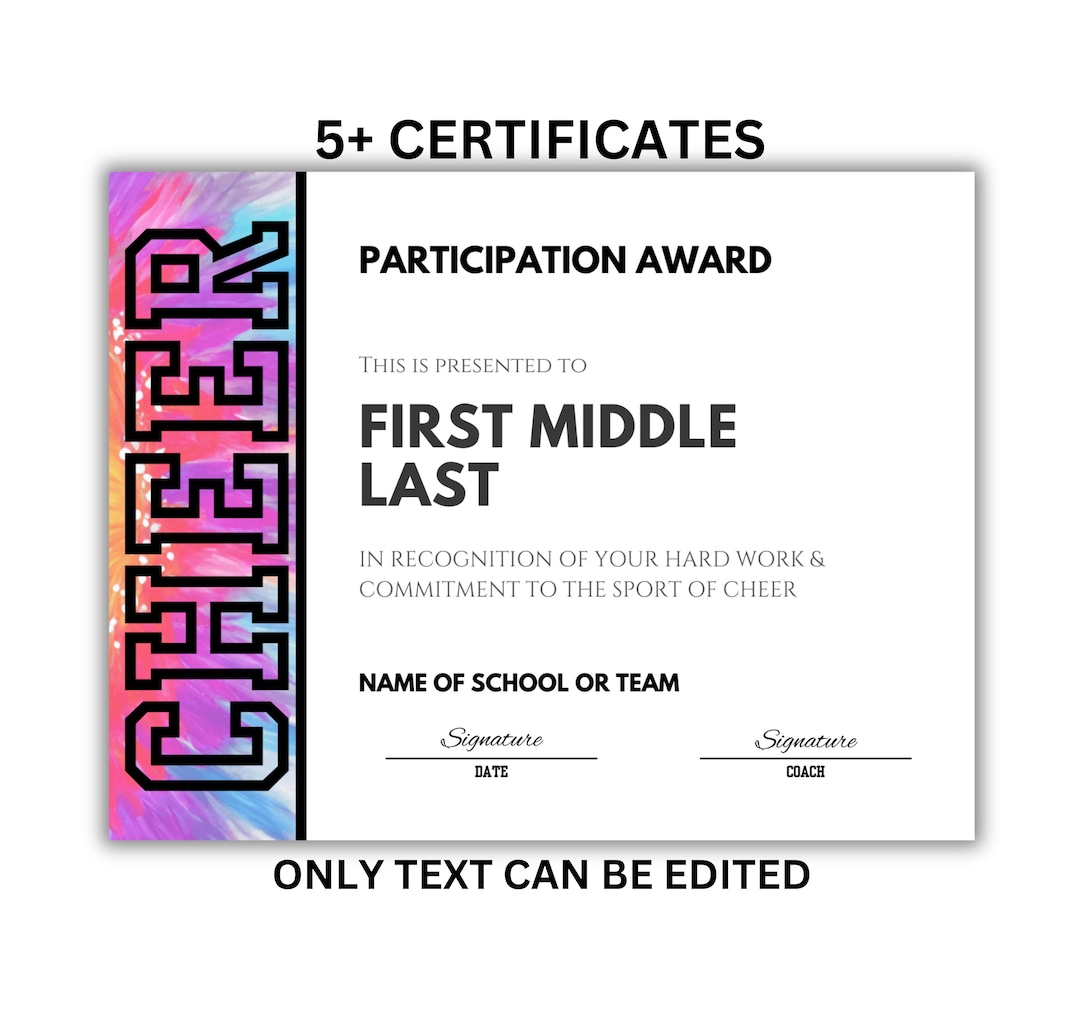 CHEER Award Certificate Templates MVP Award Cheer Editable Certificates ...