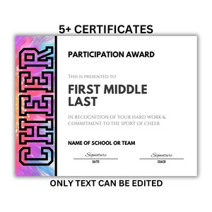 CHEER Award Certificate Templates | MVP Award | Cheer Editable ...