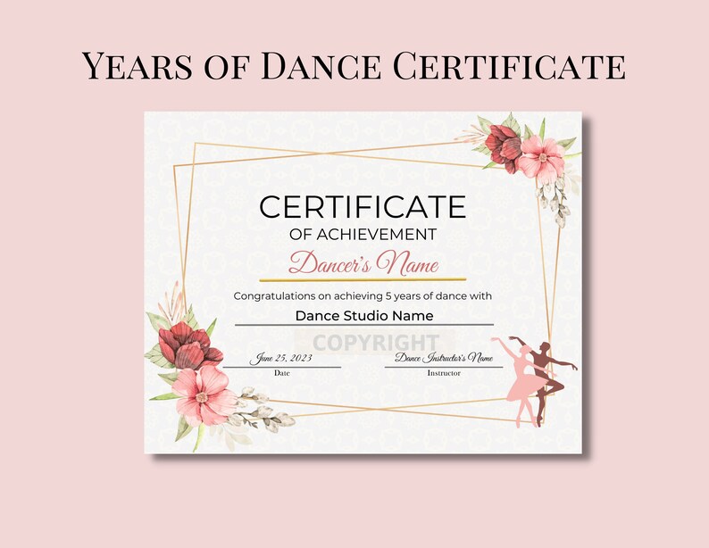 DANCE AWARD EDITABLE Certificates Bundle End of Year Floral Boho Top ...