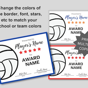 VOLLEYBALL CERTIFICATES | Editable | Volleyball Awards | End of Year ...