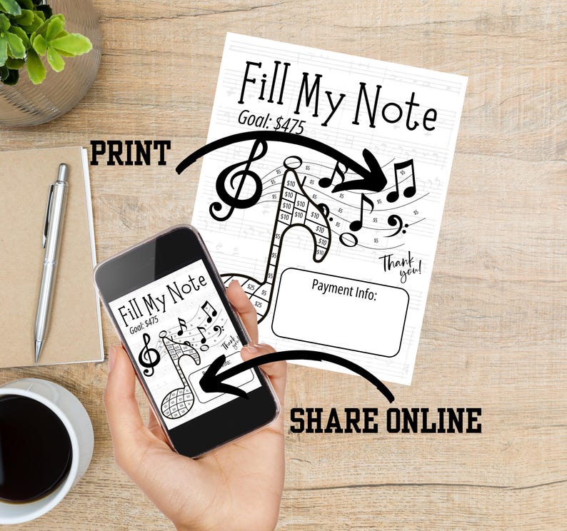 Fill My Note Fundraiser Tracker Printable, Digital Download PDF, Color ...