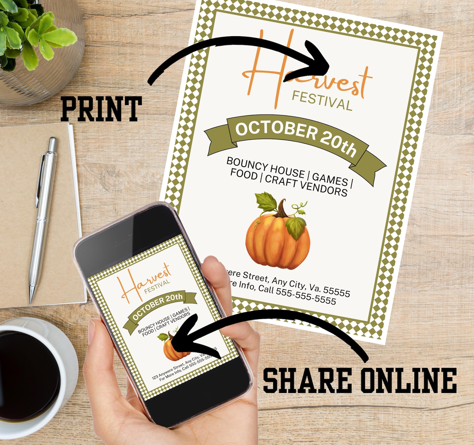 Editable Harvest Festival Flyer, Customizable Fall Event Poster, Autumn ...