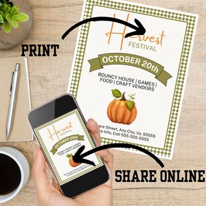 Editable Harvest Festival Flyer, Customizable Fall Event Poster, Autumn ...