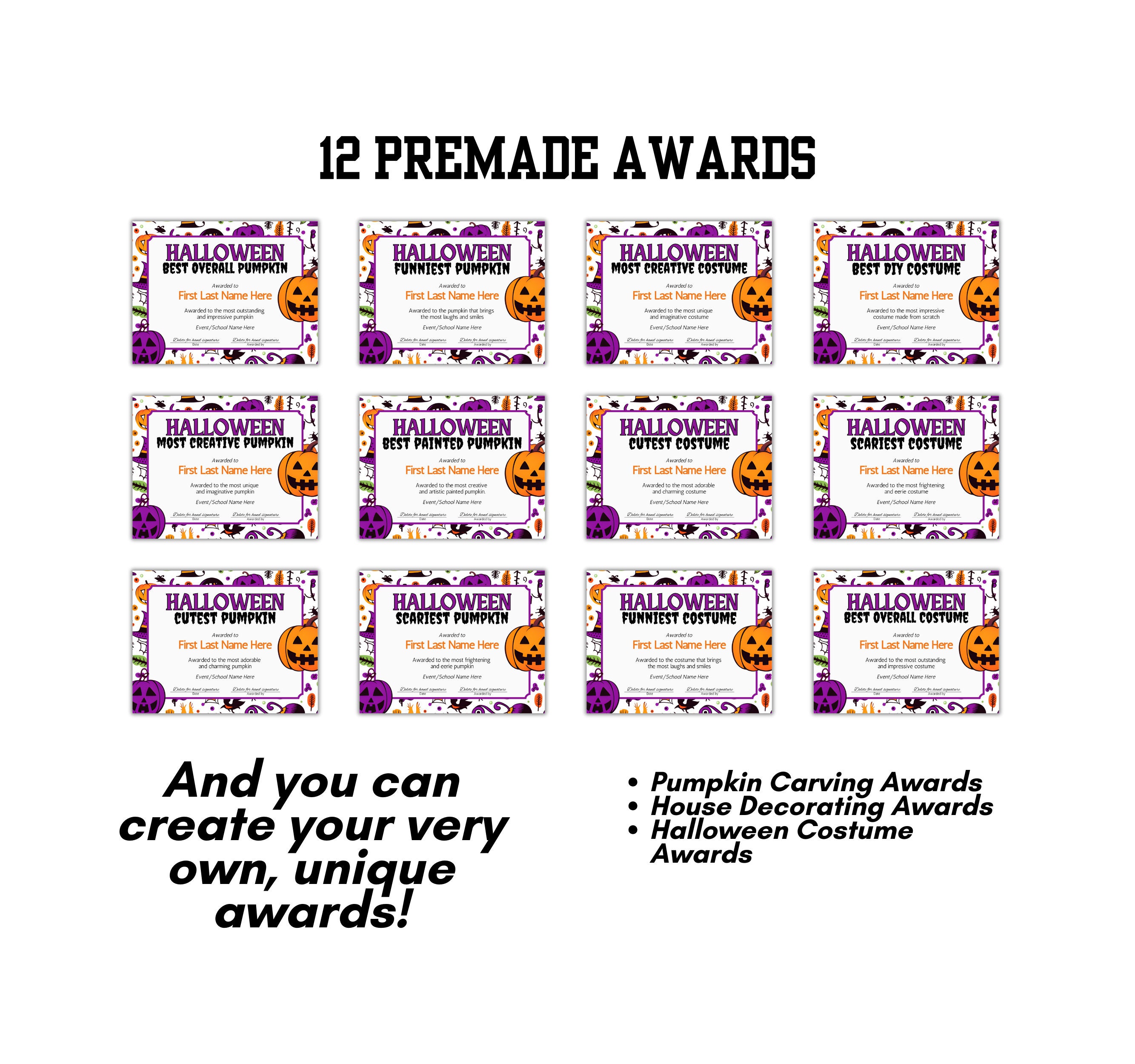Halloween Costume Award Certificates - Large Lot, Costume, Home ...