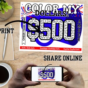 FULLY EDITABLE Cheer Fundraiser Template, Color My Dollars, Fundraising ...