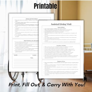 Assisted Living Questionnaire Printable: Questions and Notes. Be ...