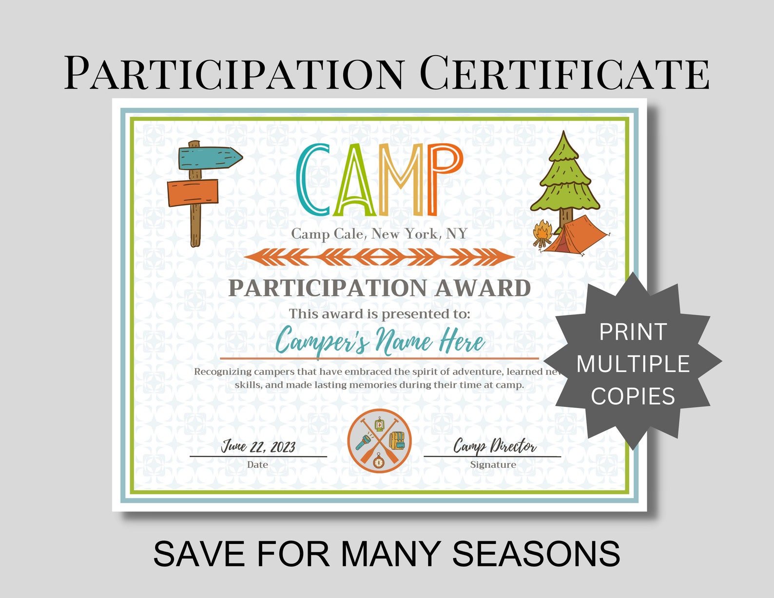 SUMMER CAMP Certificates | Personalize and Celebrate Camp Memories ...