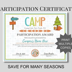 SUMMER CAMP Certificates | Personalize and Celebrate Camp Memories ...