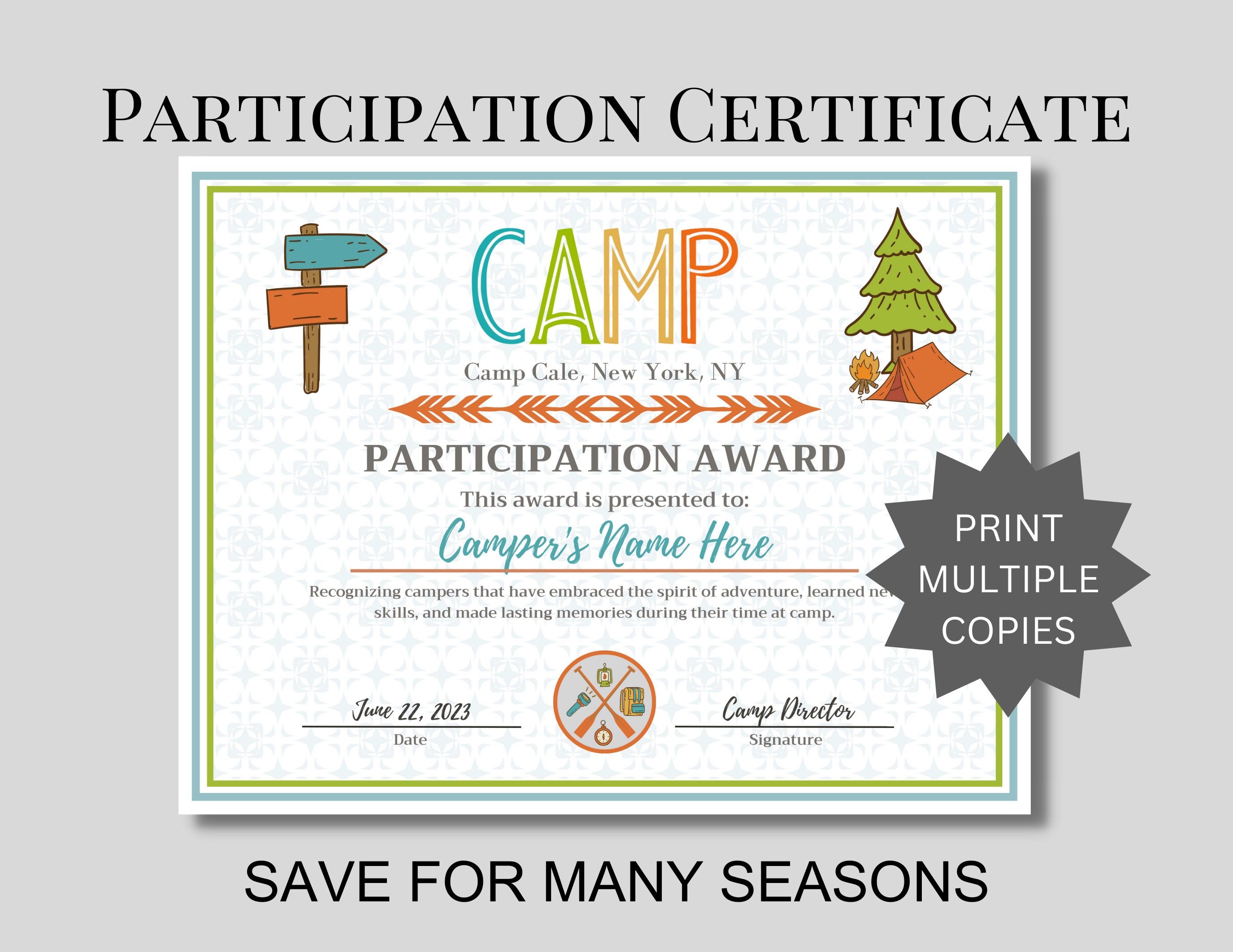 SUMMER CAMP Certificates Personalize and Celebrate Camp Memories ...