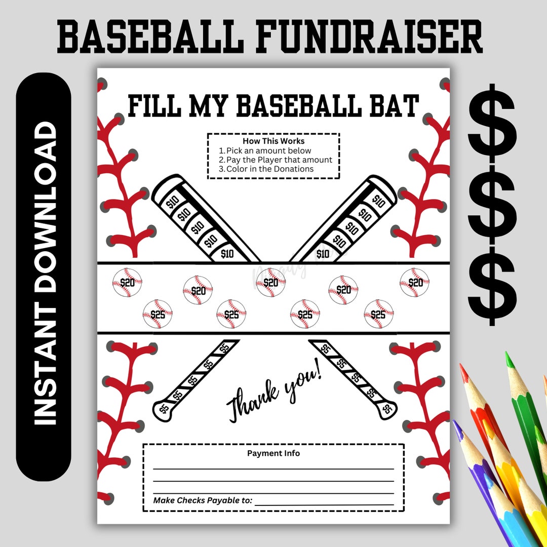 Fill My Bat Fundraiser Tracker Printable 8.5 X 11 Color-in Donation ...