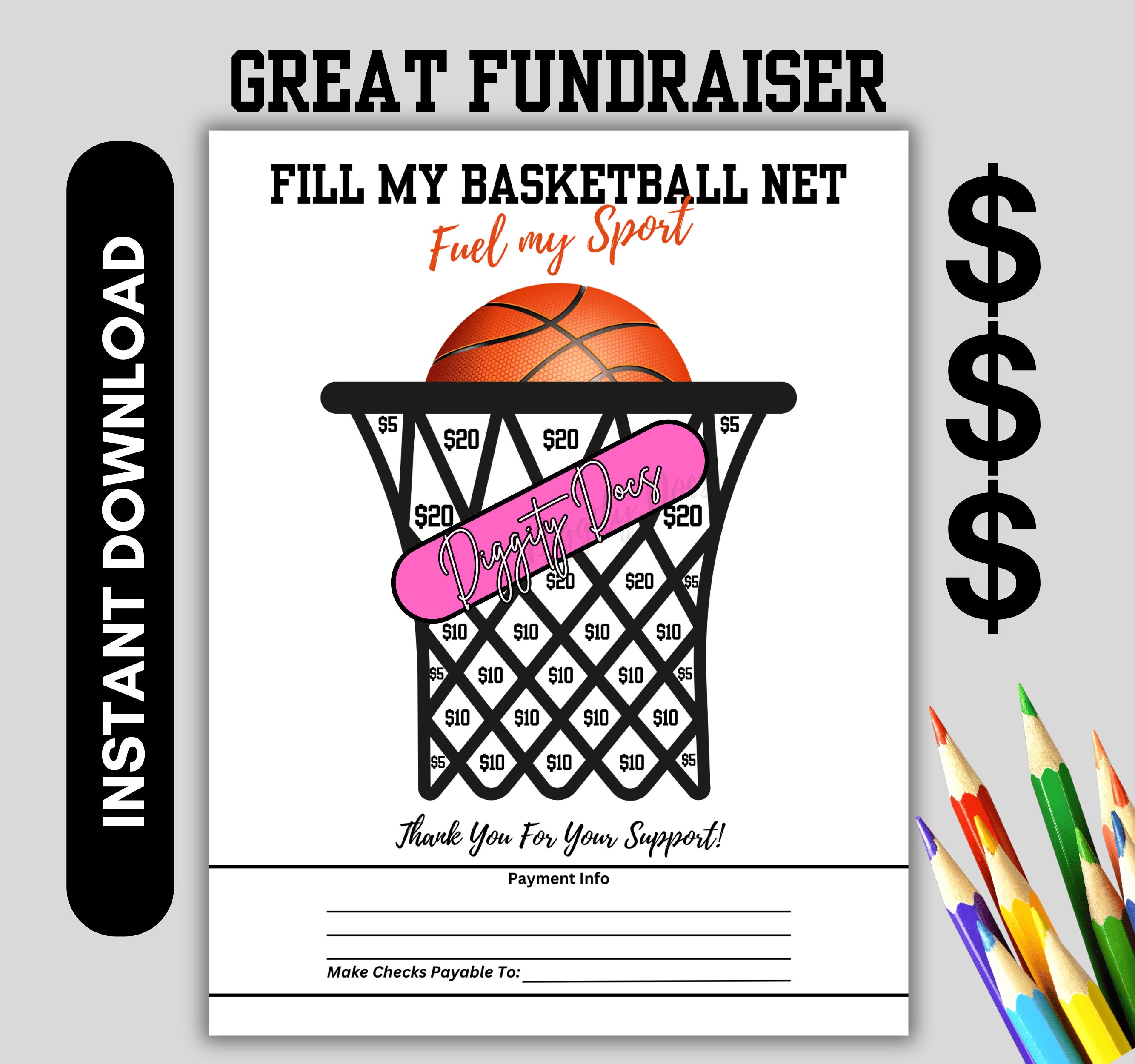 Fill My Basketball Fundraiser | Printable 8.5" X 11" | Color-in ...