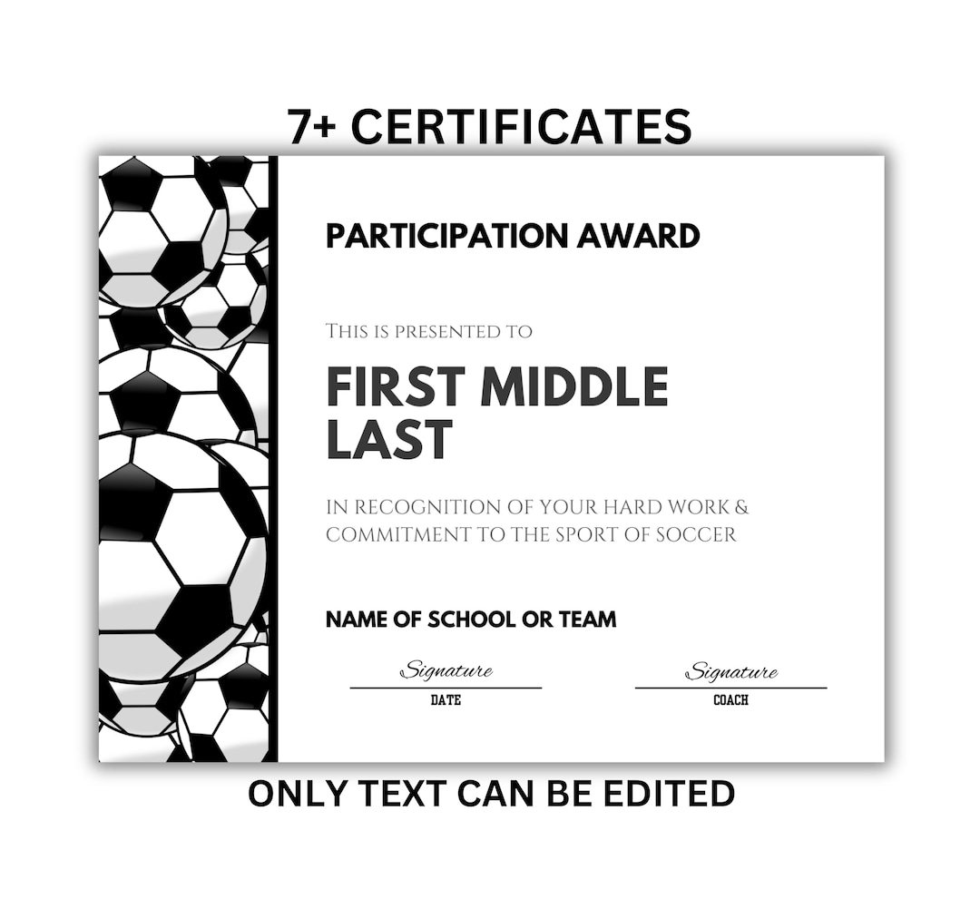 SOCCER Award Certificate Templates MVP Award Soccer Certificates for ...