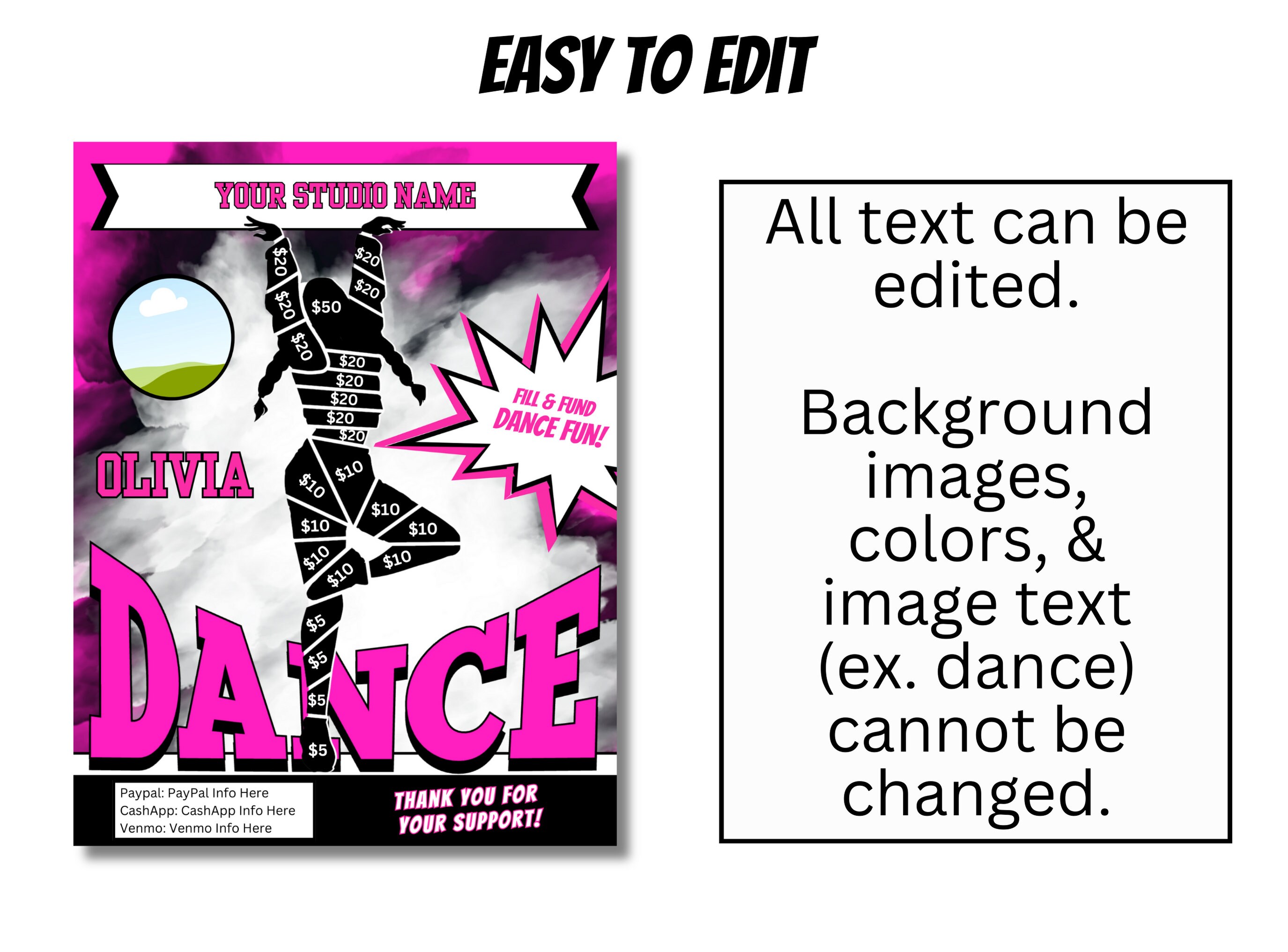EDITABLE DANCE Fill and Fund Fundraiser Dance Fundraiser Sheet Dance ...