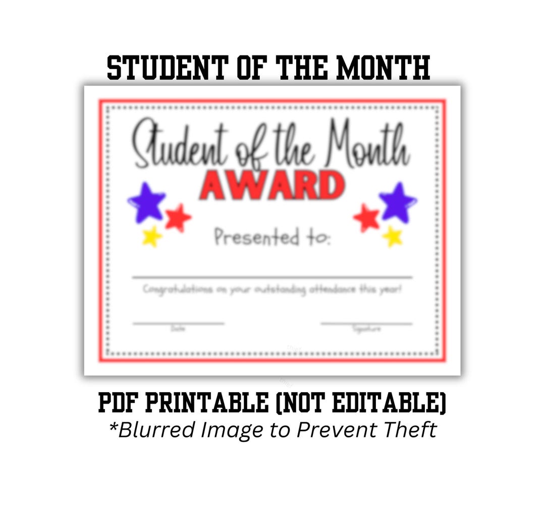 STUDENT of the MONTH Certificate - School Award Printable PDF | School ...
