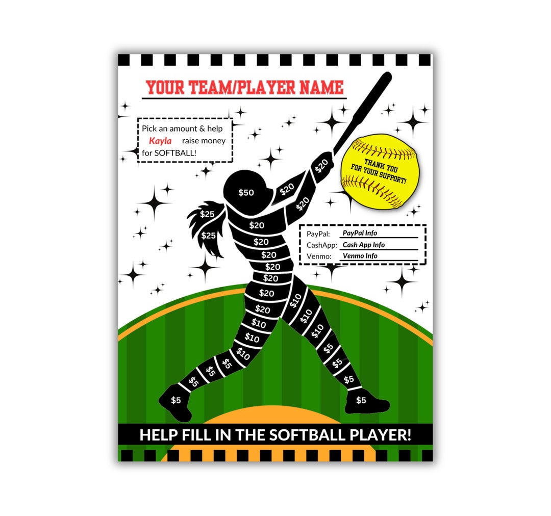 SOFTBALL Player Fill in Fundraiser Editable Softball Fundraiser Sheet ...