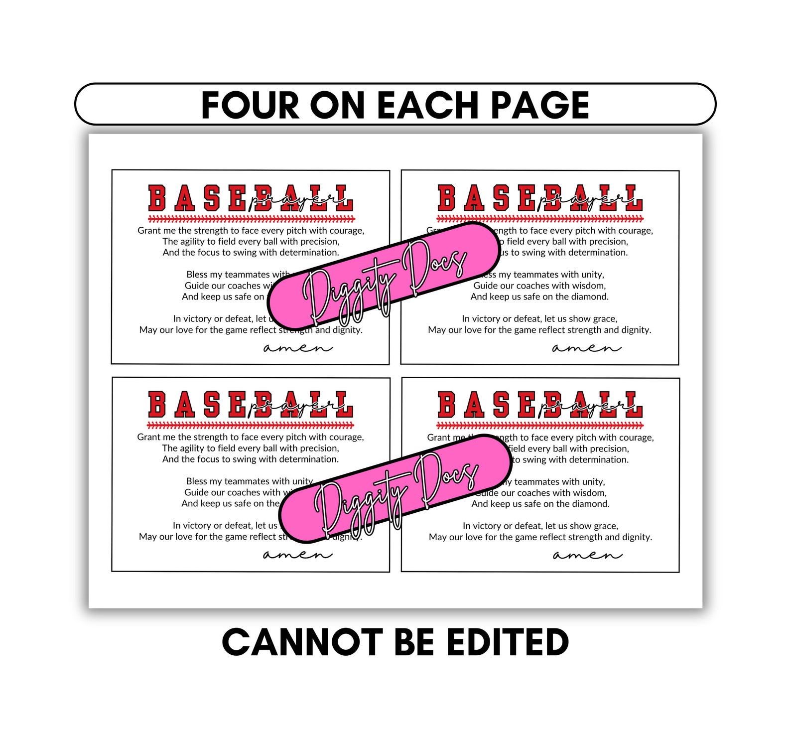 BASEBALL PRAYER Cards for Your Team's Strength and Spirit! , Softball ...