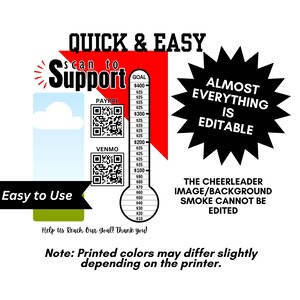 Editable Cheer Fundraiser Template, Fundraiser Meter Tracker, Cheer ...