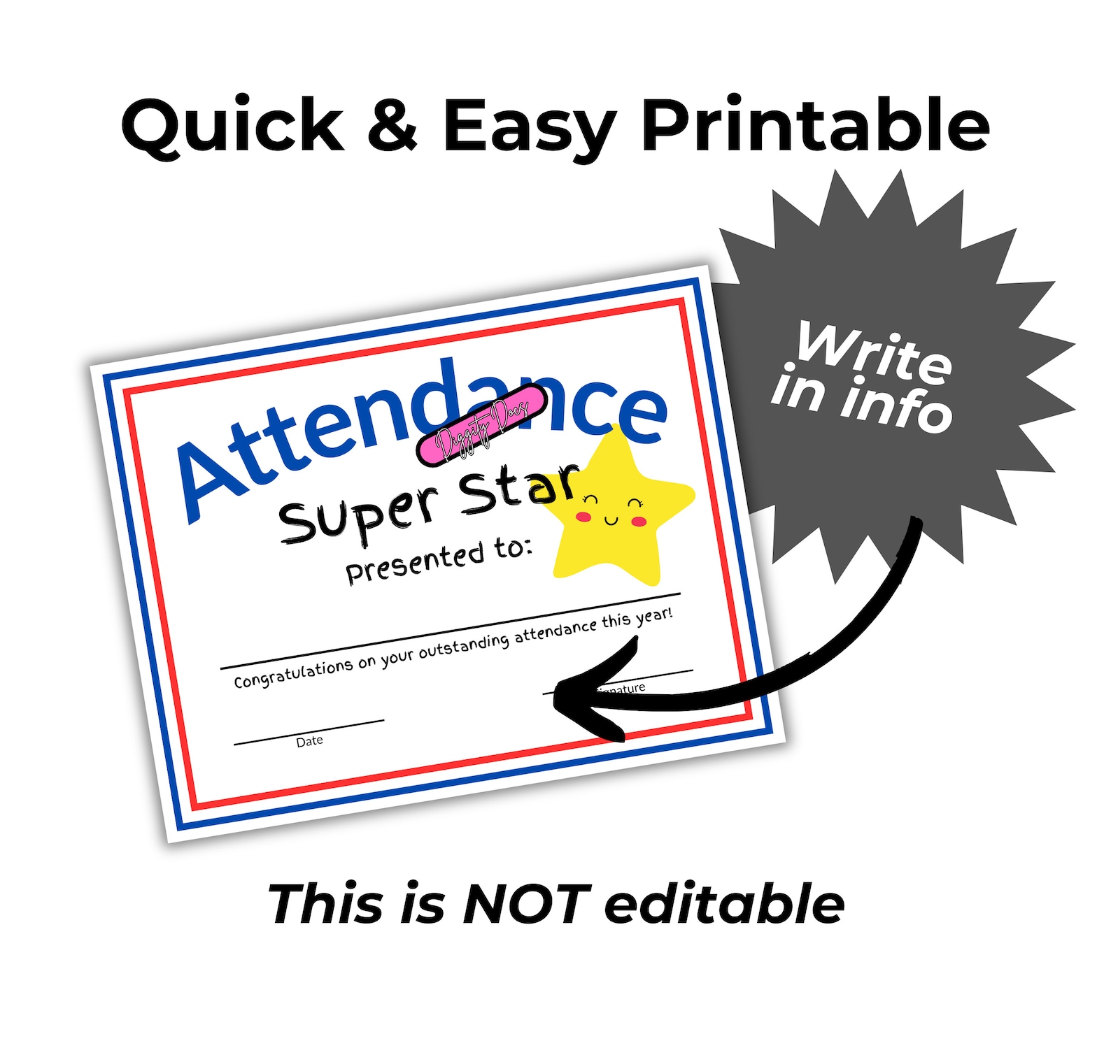Attendance Certificate Super Star Attendance Printable PDF School ...