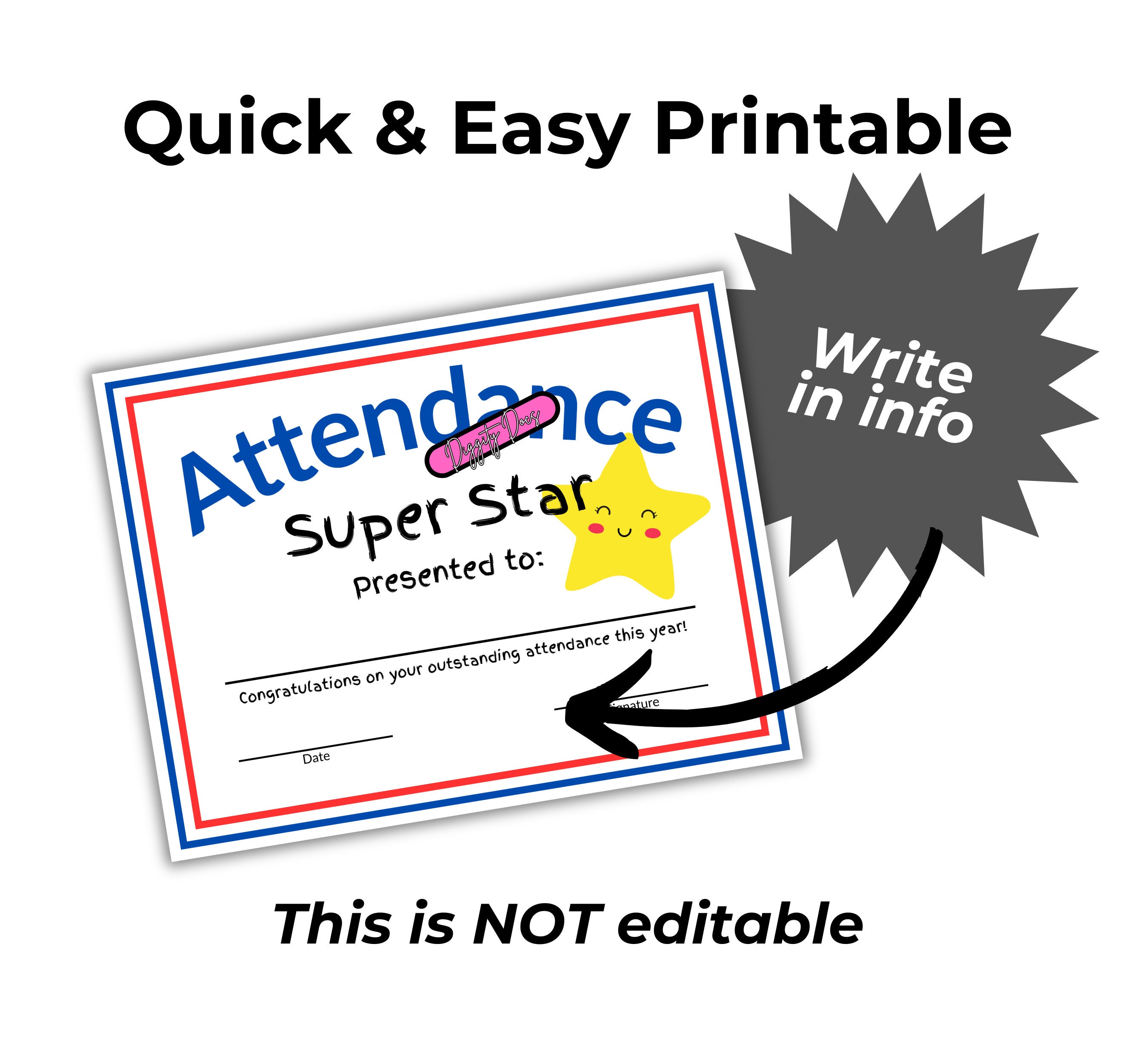 Attendance Certificate Super Star Attendance Printable PDF School ...