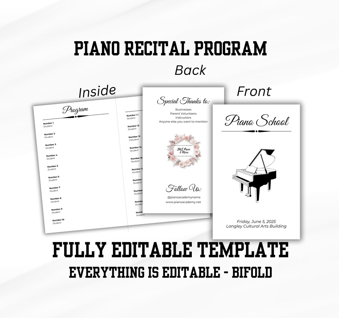 Piano Recital Program Template, Music Production, Great for Studios and ...