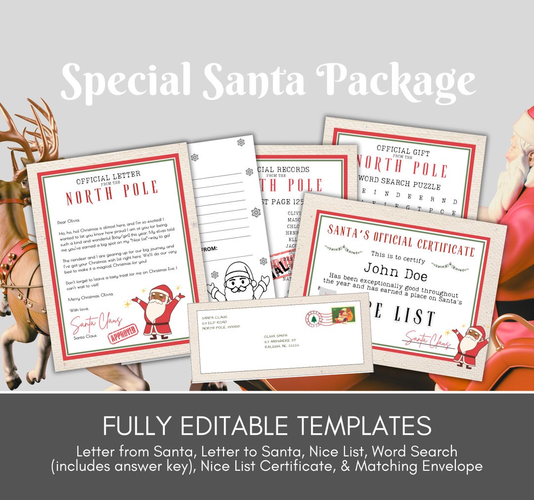 Editable Santa Template Lot | Customizable Christmas Kids Bundle With ...