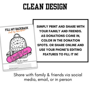 FILL MY Backpack Fundraiser Printable 8.5 X 11 Color-in Donation Spots ...