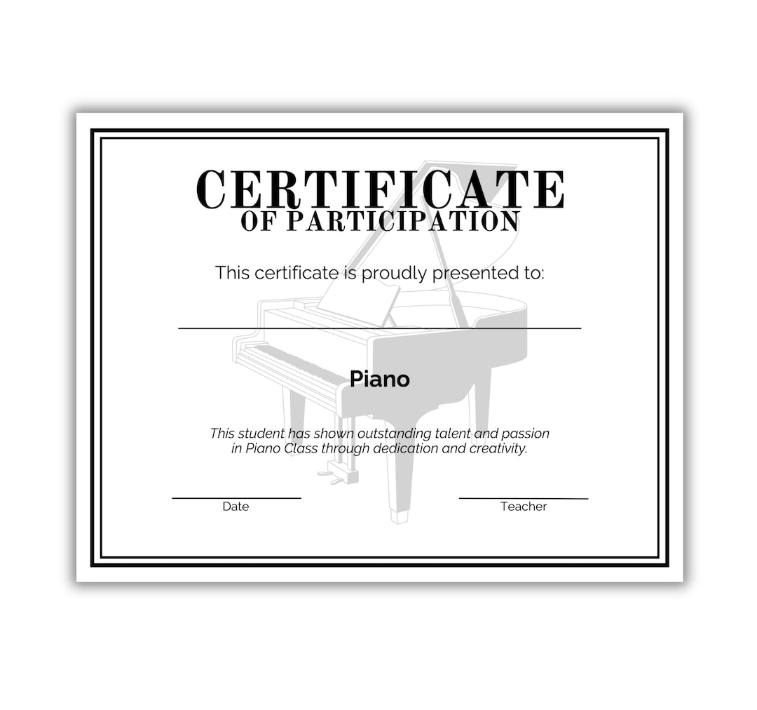 PRINTABLE PIANO Participation Certificate Piano Award Piano Theory ...
