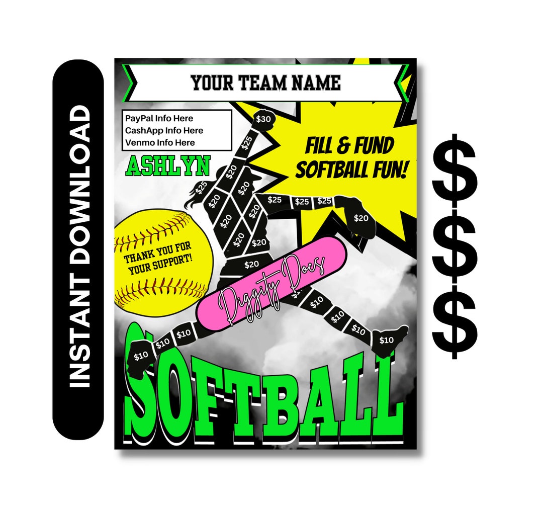 EDITABLE SOFTBALL Fill & Fund Fundraiser Softball Fundraiser Sheet AAU ...