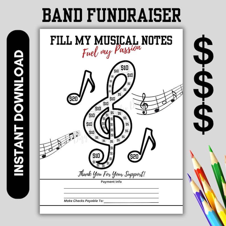 Fill My MUSIC NOTES: BAND High School Fundraiser Printable 8.5x11 ...