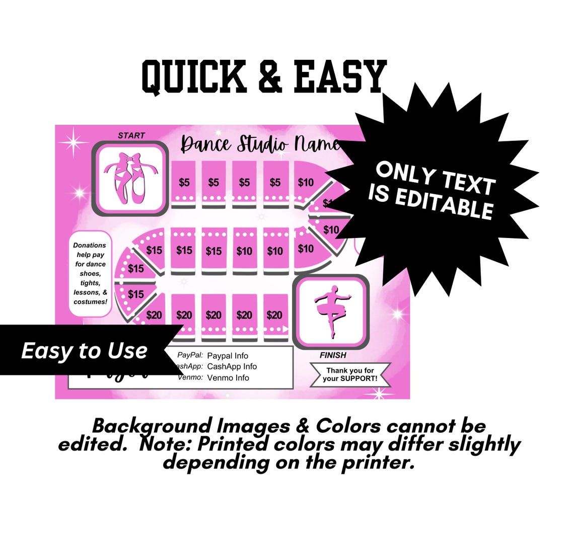 UNIQUE BALLET Fill in Game Board Fundraiser | Editable | Dance ...