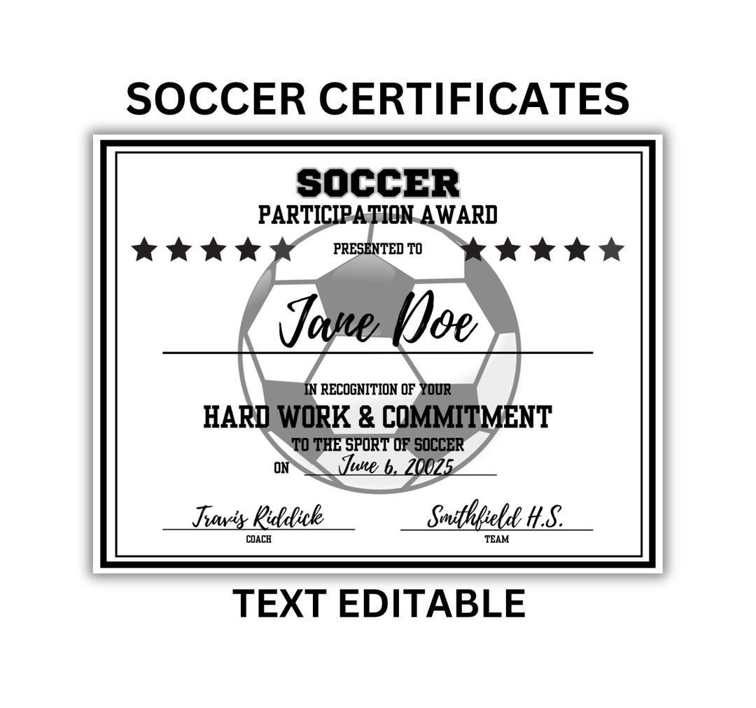 Soccer Certificates Editable | Soccer Awards | End of Year Awards ...