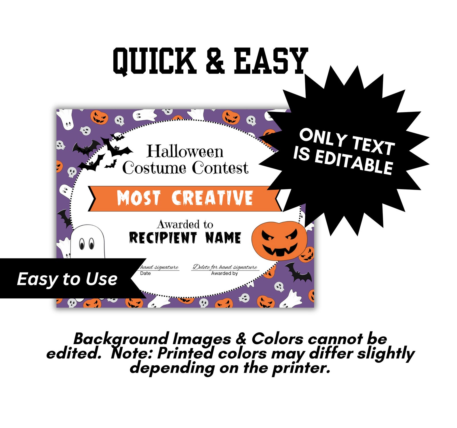 Halloween Costume Award Certificates - Large Lot, Costume, Home ...