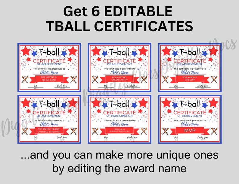 T-BALL EDITABLE Award Certificates Cute Red & Blue - Etsy