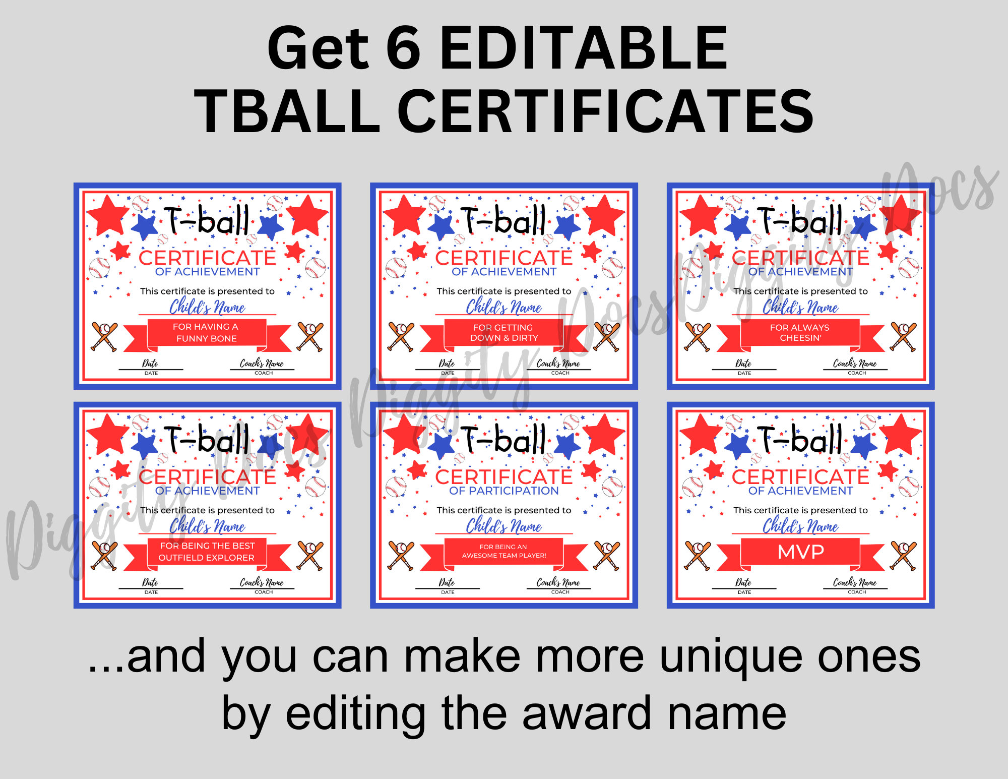 T-BALL EDITABLE Award Certificates Cute Red & Blue - Etsy