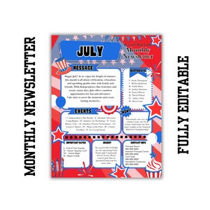 JULY MONTHLY NEWSLETTER, All Elements Are Editable, Great for Schools ...