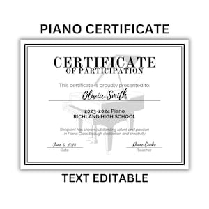 EDITABLE PIANO Participation Certificate | Piano Award | Piano Theory ...