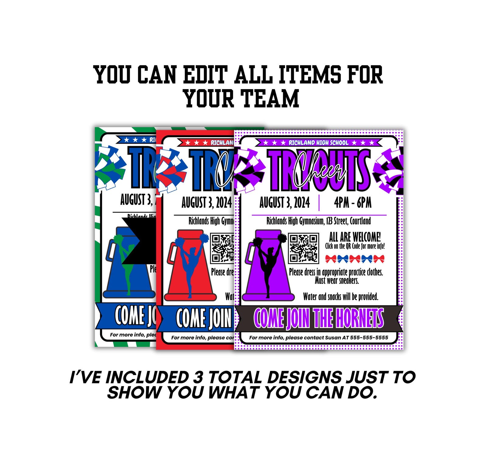 EDITABLE CHEER TRYOUT Flyer for High School or Competitive Cheer, Fully ...