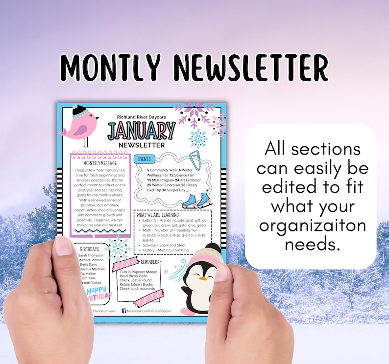 JANUARY MONTHLY NEWSLETTER, All Elements Are Editable, Great for ...