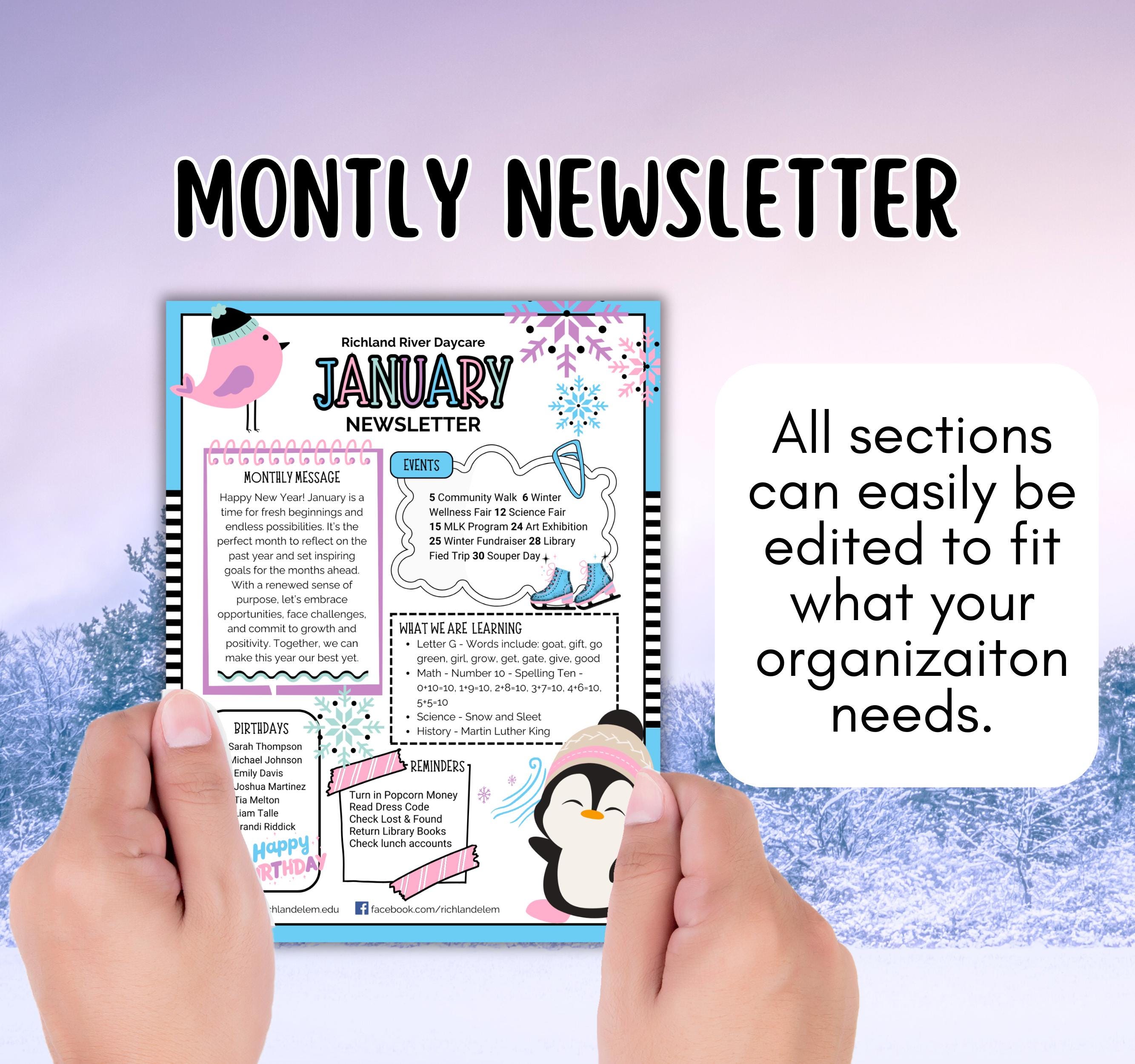 JANUARY MONTHLY NEWSLETTER, All Elements Are Editable, Great for ...