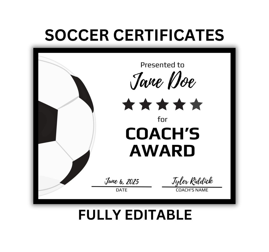 EDITABLE Soccer Award Certificates | Soccer Awards | End of Year Awards ...